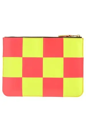 Comme Des Garçons Large Fluo Squares Leather Zip Pouch