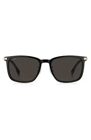 BOSS 57mm Rectangular Sunglasses Black Gold / Grey