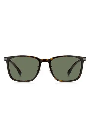 BOSS 57mm Rectangular Sunglasses Havana / Green