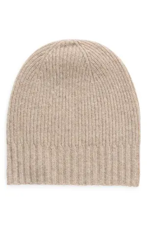 Nordstrom Ribbed Cashmere Beanie - Beige Bliss