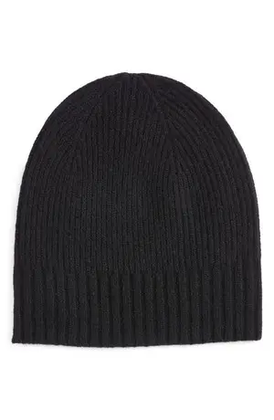 Nordstrom Ribbed Cashmere Beanie - Black Rock