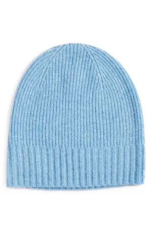 Nordstrom Ribbed Cashmere Beanie Blue Lake Heather
