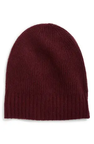 Nordstrom Ribbed Cashmere Beanie Burgundy Banner