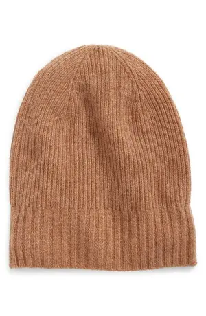 Nordstrom Ribbed Cashmere Beanie Cashew