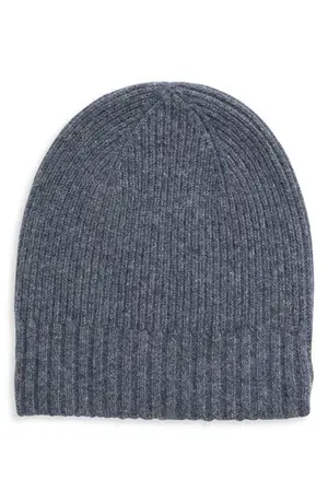 Nordstrom Ribbed Cashmere Beanie Charcoal Grey Heather