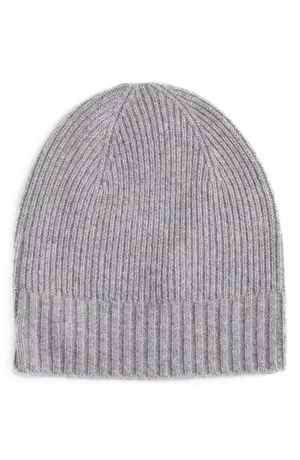 Nordstrom Ribbed Cashmere Beanie Grey Heather