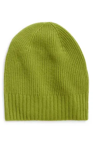 Nordstrom Ribbed Cashmere Beanie Olive Bean
