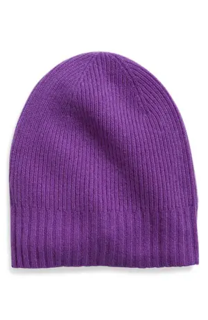 Nordstrom Ribbed Cashmere Beanie - Purple Bright