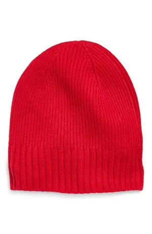 Nordstrom Ribbed Cashmere Beanie - Red Lychee