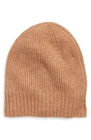 Nordstrom Ribbed Cashmere Beanie Tan Cashew