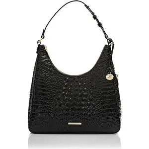 Brahmin Tabitha Croc Embossed Leather Shoulder Bag - Black Melbourne