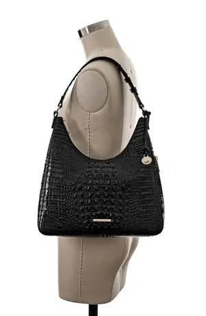 Brahmin Tabitha Croc Embossed Leather Shoulder Bag - Black Melbourne