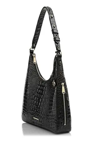 Brahmin Tabitha Croc Embossed Leather Shoulder Bag - Black Melbourne