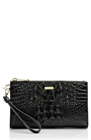 Brahmin Daisy Croc Embossed Wristlet - Black