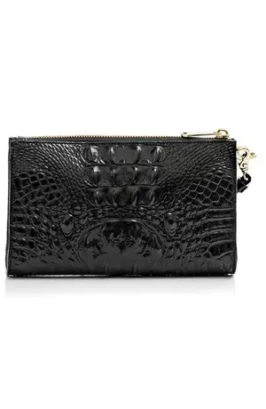 Brahmin Daisy Croc Embossed Wristlet - Black