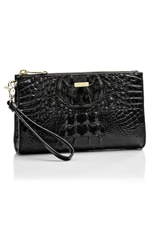 Brahmin Daisy Croc Embossed Wristlet - Black