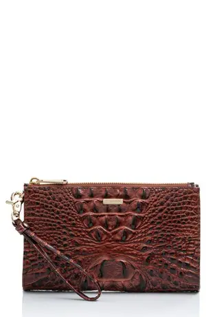 Brahmin Daisy Croc Embossed Wristlet - Pecan