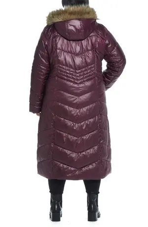 Gallery Hooded Maxi Puffer Coat With Faux Fur Trim - Port