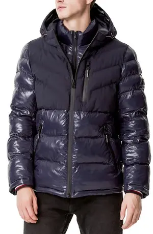 Tommy Hilfiger Contrast Hooded Puffer Jacket Midnight