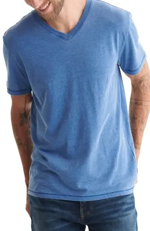 Lucky Brand Venice Burnout V-neck T-shirt - Monaco Blue