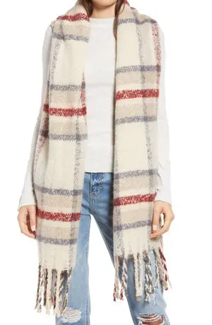 Treasure & Bond Exaggerated Plaid Scarf - Ivory Jay Plaid