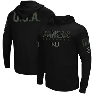 COLOSSEUM Kansas Jayhawks Oht Military Appreciation Hoodie Long Sleeve T-shirt - Black