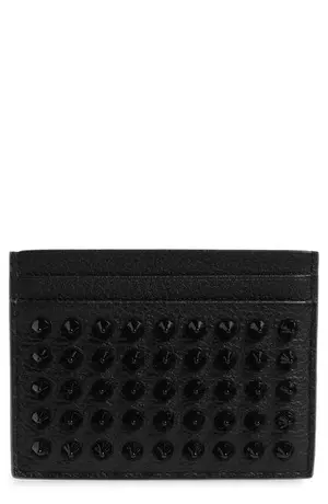 CHRISTIAN LOUBOUTIN Kios Spikes Calfskin Leather Card Case Black/ Black