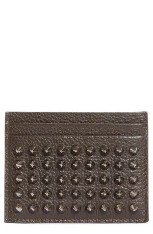 CHRISTIAN LOUBOUTIN Kios Spikes Calfskin Leather Card Case - Cafe/gun Metal
