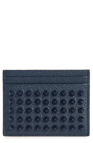 CHRISTIAN LOUBOUTIN Kios Spikes Calfskin Leather Card Case Navy/ Navy