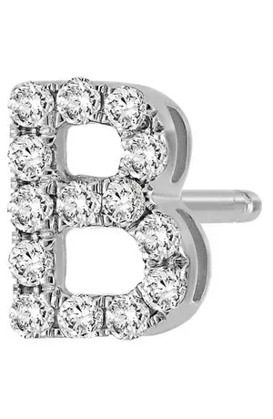 Bony Levy Single Initial Diamond Stud Earring - White Gold/ B