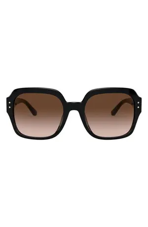 Tory Burch 56mm Round Sunglasses - Black/ Dk Brown Gradient