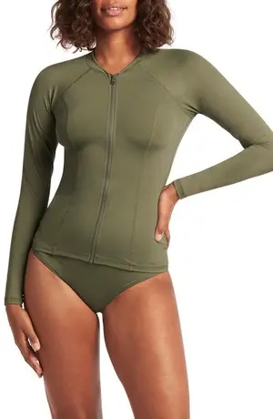 SEA LEVEL Zip Long Sleeve Rashguard Top - Khaki