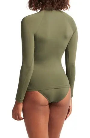 SEA LEVEL Zip Long Sleeve Rashguard Top - Khaki