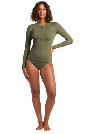 SEA LEVEL Zip Long Sleeve Rashguard Top - Khaki