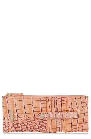 Brahmin Melbourne Croc Embossed Leather Card Wallet Apricot Rose