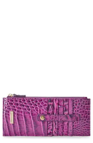 Brahmin Melbourne Croc Embossed Leather Card Wallet Dewberry