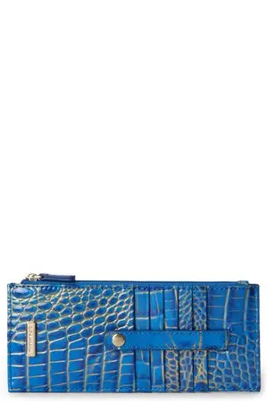 Brahmin Melbourne Croc Embossed Leather Card Wallet Electric Indigo