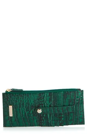 Brahmin Melbourne Croc Embossed Leather Card Wallet Emerald
