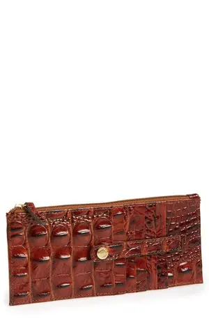 Brahmin Melbourne Croc Embossed Leather Card Wallet - Pecan