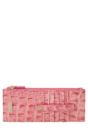 Brahmin Melbourne Croc Embossed Leather Card Wallet Pink Punch