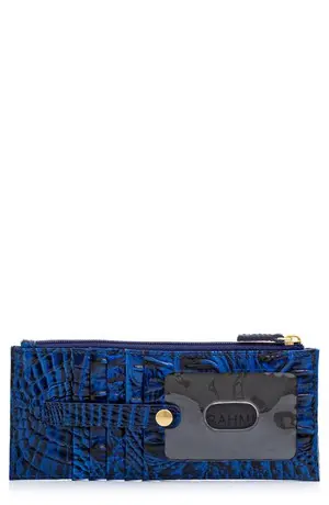Brahmin Melbourne Croc Embossed Leather Card Wallet Sapphire Melbourne