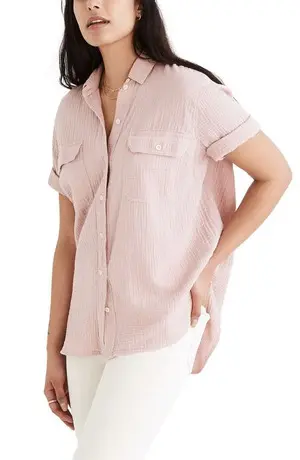 Madewell Lightspun Flap Pocket Short Sleeve Button-up Shirt - Wisteria Dove