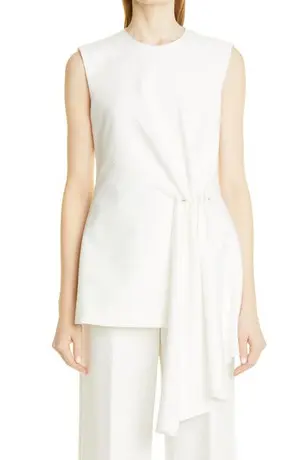 Lela Rose Imitation Pearl Detail Asymmetric Stretch Twill Top - Ivory