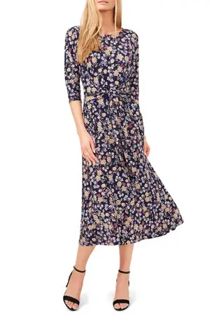 Chaus Floral Tie Front Midi Dress Navy/ Yellow