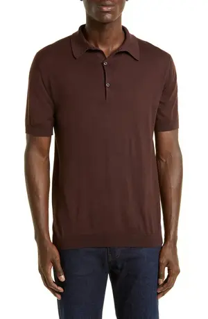 John Smedley Jersey Polo Coffee Bean