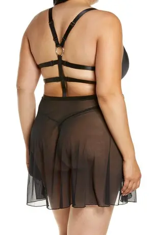 COQUETTE Caged Back Mesh Babydoll Chemise & G-string Thong