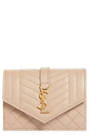 Saint Laurent Monogram Pebbled Leather Envelope Card Case Dark B
