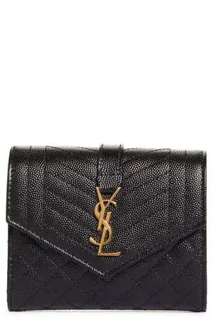 Saint Laurent Monogram Pebbled Leather Envelope Card Case Nero/ Nero/ Nero/ Nero