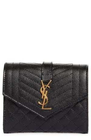 Saint Laurent Monogram Pebbled Leather Envelope Card Case Nero/nero/nero