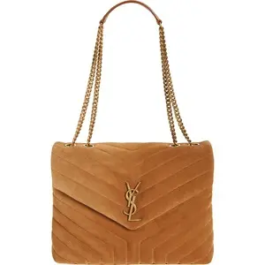 Saint Laurent Medium Loulou Quilted Suede Shoulder Bag - Orange